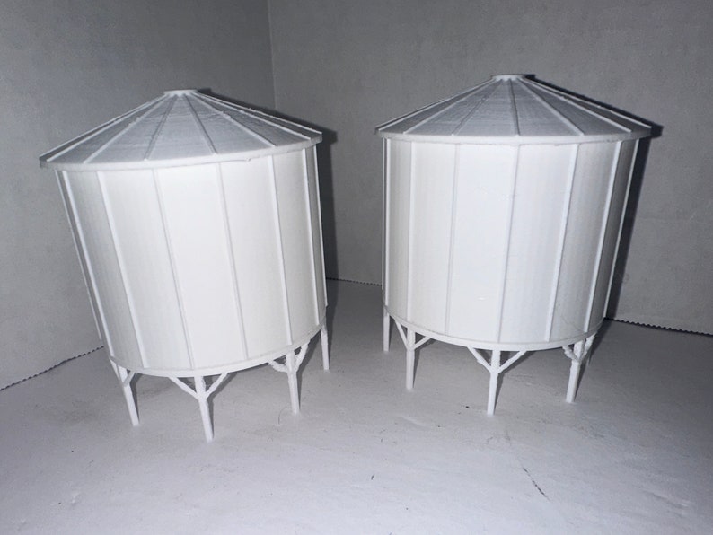 N Scale Grain Bin Dryer / Farm Silo 2-pack Detailed Model 1:160 Train Scenery / Industrial ...