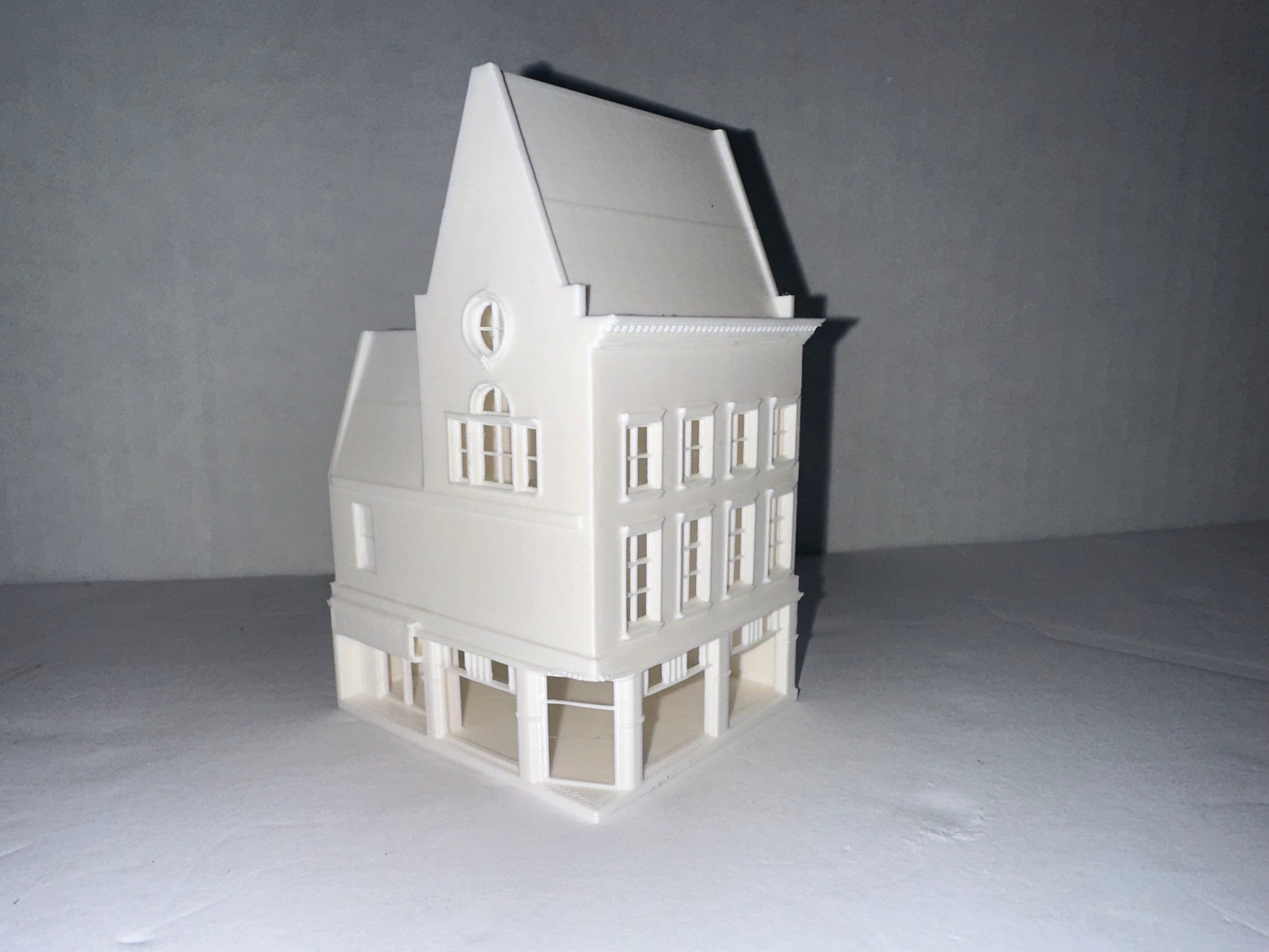 N Scale Dutch Corner Store Detailed 3D Model Main Street Building White ...