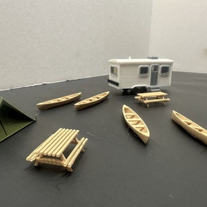 HO Scale Camping Set With 1:87 Camper / Mobile Home RV, Canoes, Tent ...