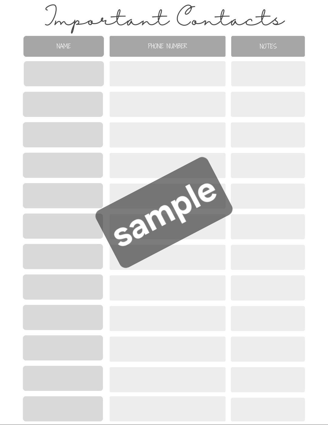 Important Contacts and Phone Number List Printable Download Digital - Etsy
