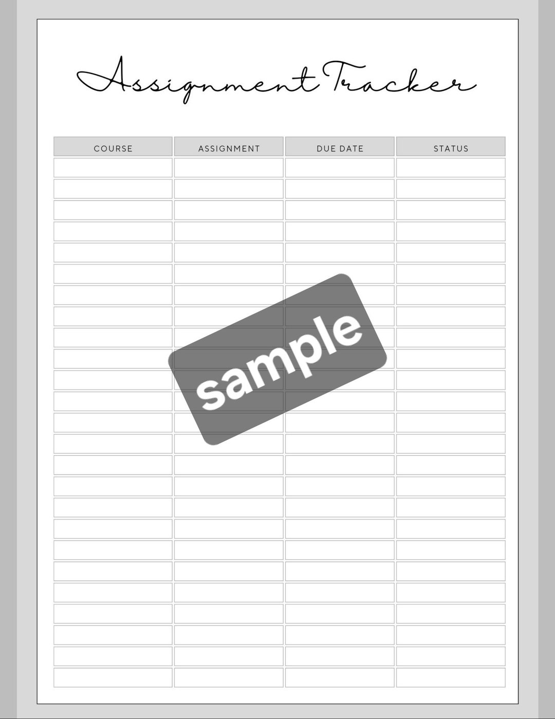 Assignment Tracker for School Printable Digital Download College High ...