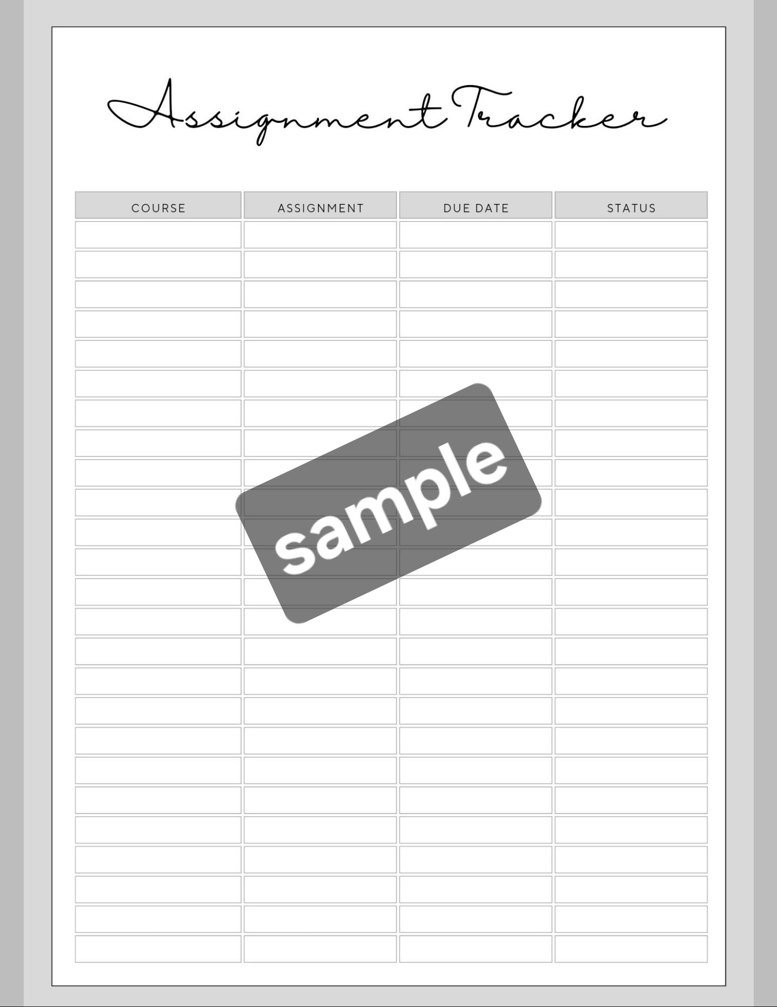 Assignment Tracker for School Printable Digital Download College High ...