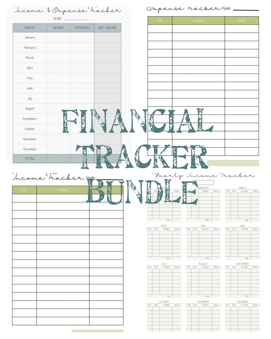 Financial Tracker Bundle Printable Digital Download Income Expense ...