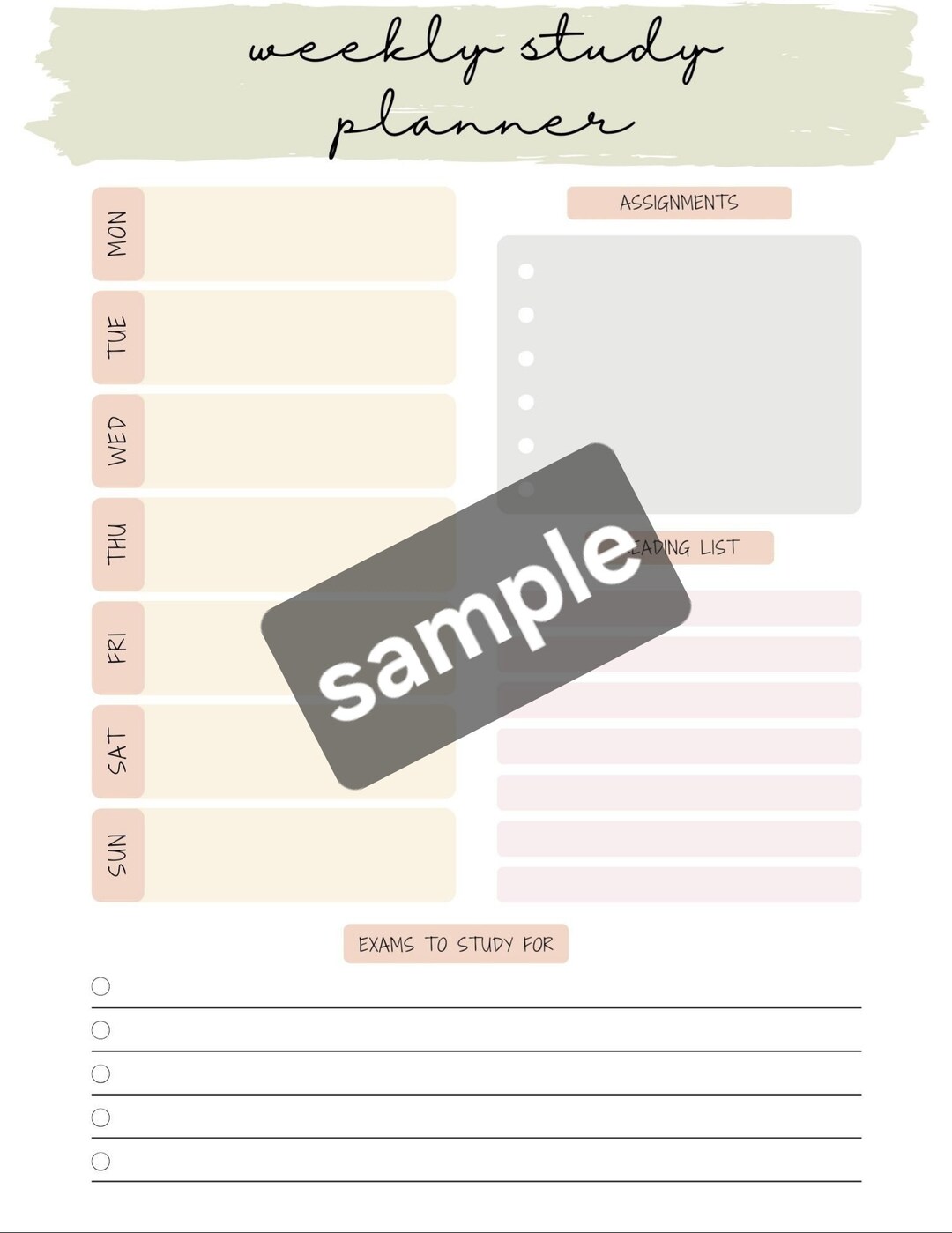 Weekly Study Planner for School to Improve Organization Downloadable ...