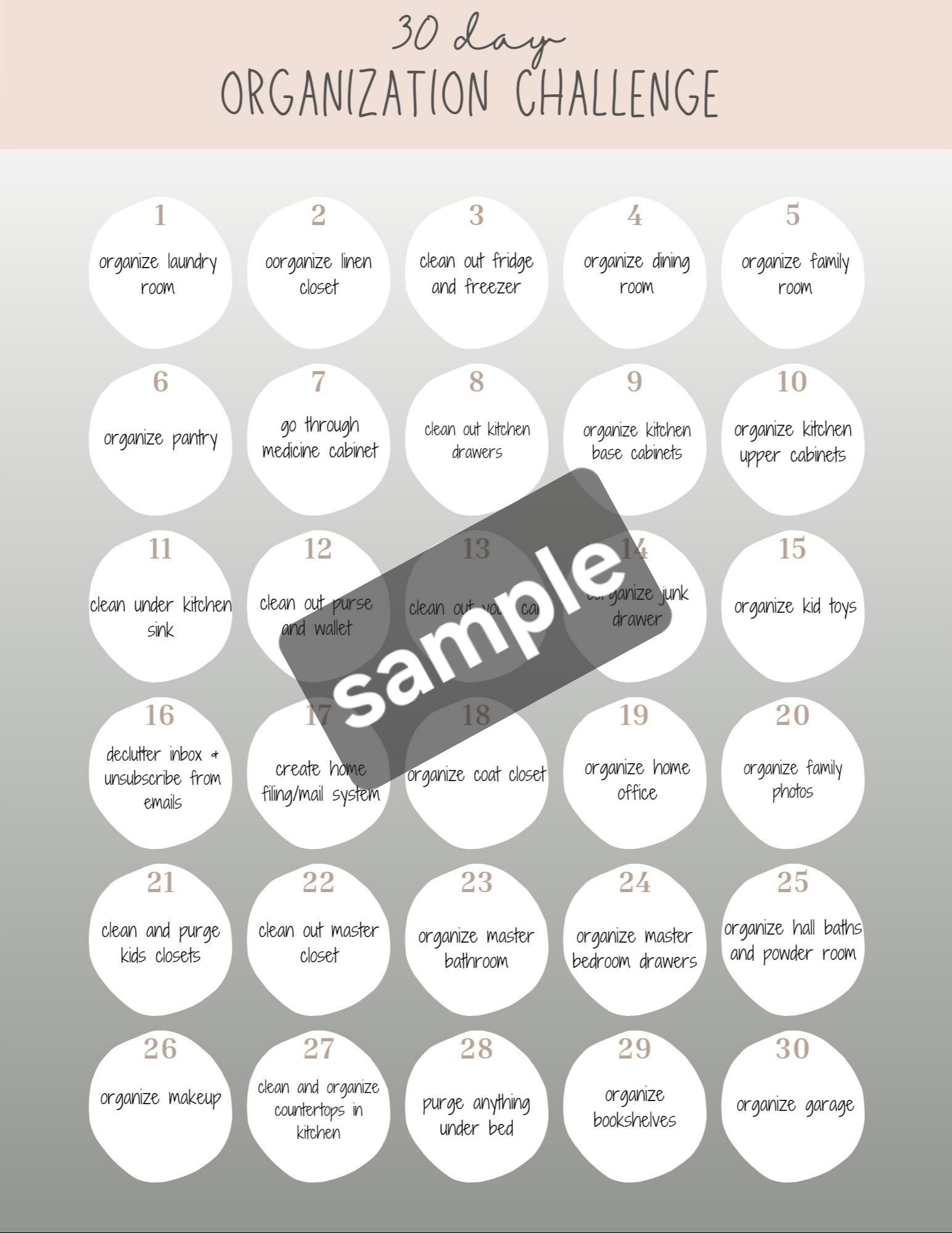 30 Day Organization Challenge Printable Download Digital - Etsy