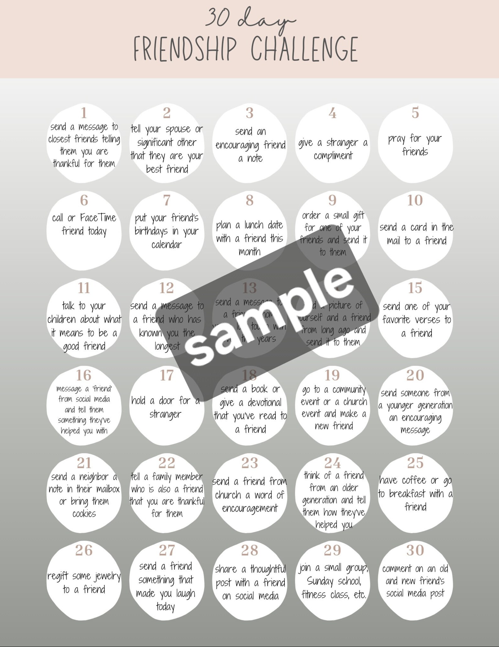 30 Day Friendship Challenge Printable Download Digital - Etsy