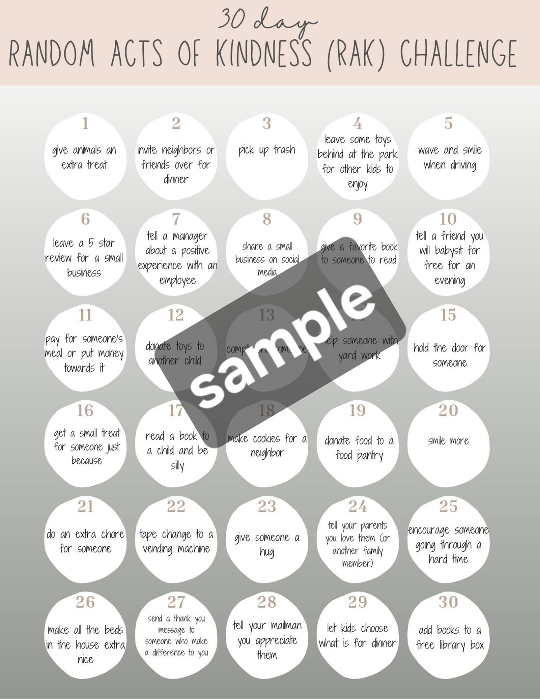 30 Day Random Acts of Kindness Challenge Printable Download Digital - Etsy