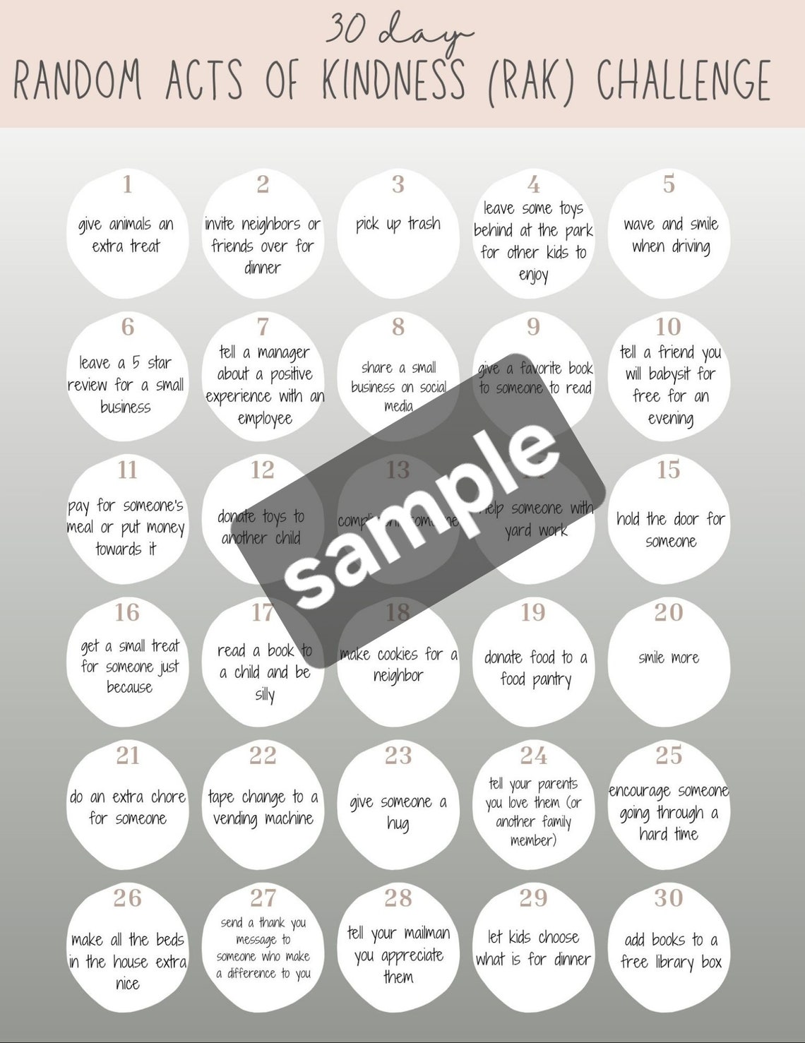 30 Day Random Acts of Kindness Challenge Printable Download Digital - Etsy