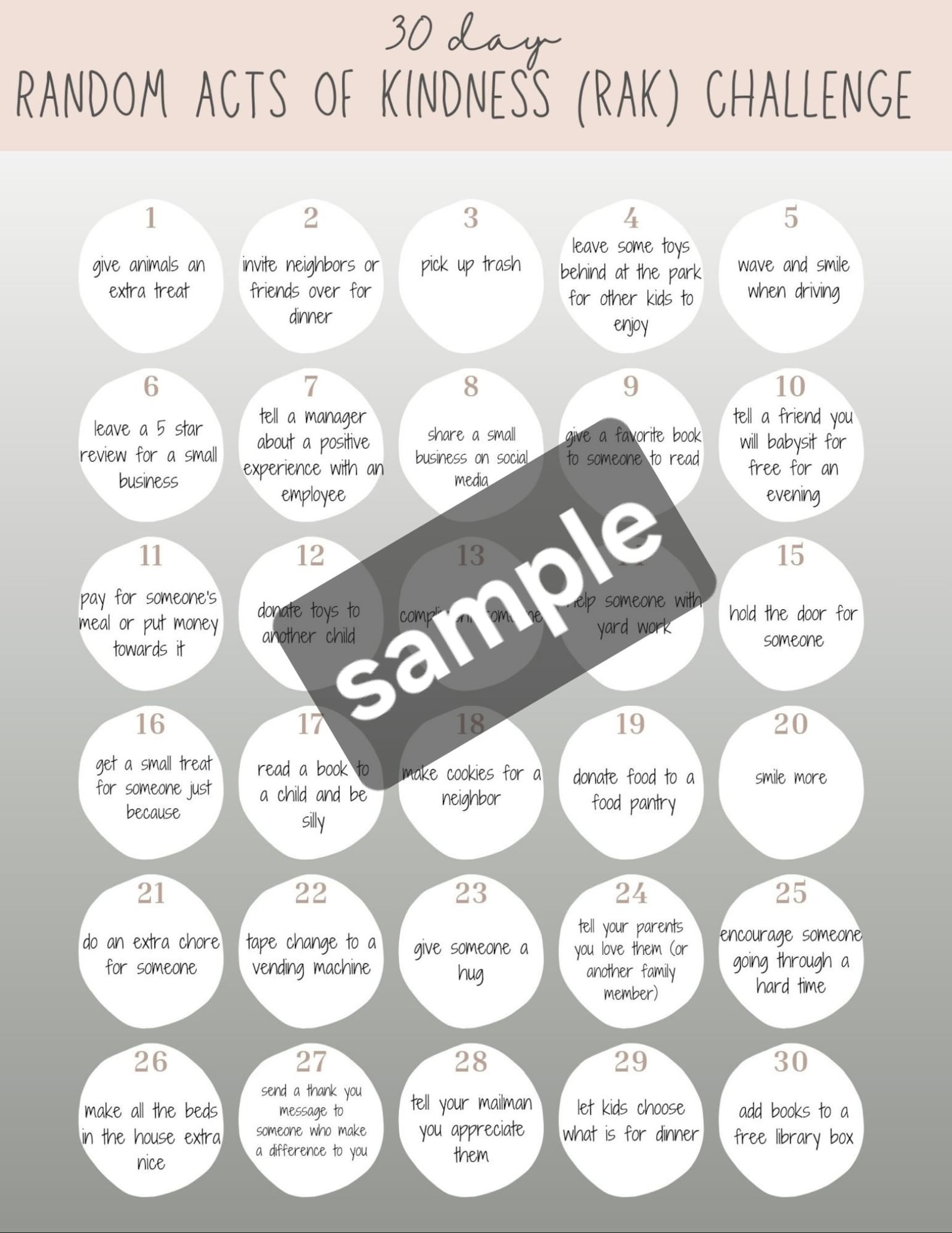 30 Day Random Acts of Kindness Challenge Printable Download Digital - Etsy