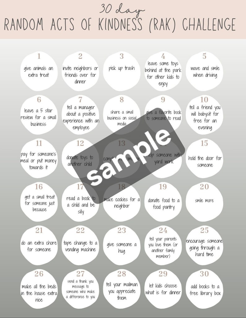 30 Day Random Acts of Kindness Challenge Printable Download Digital - Etsy