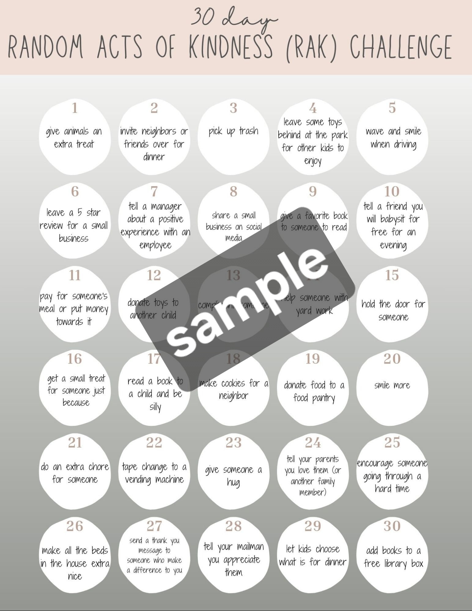 30 Day Random Acts of Kindness Challenge Printable Download Digital - Etsy