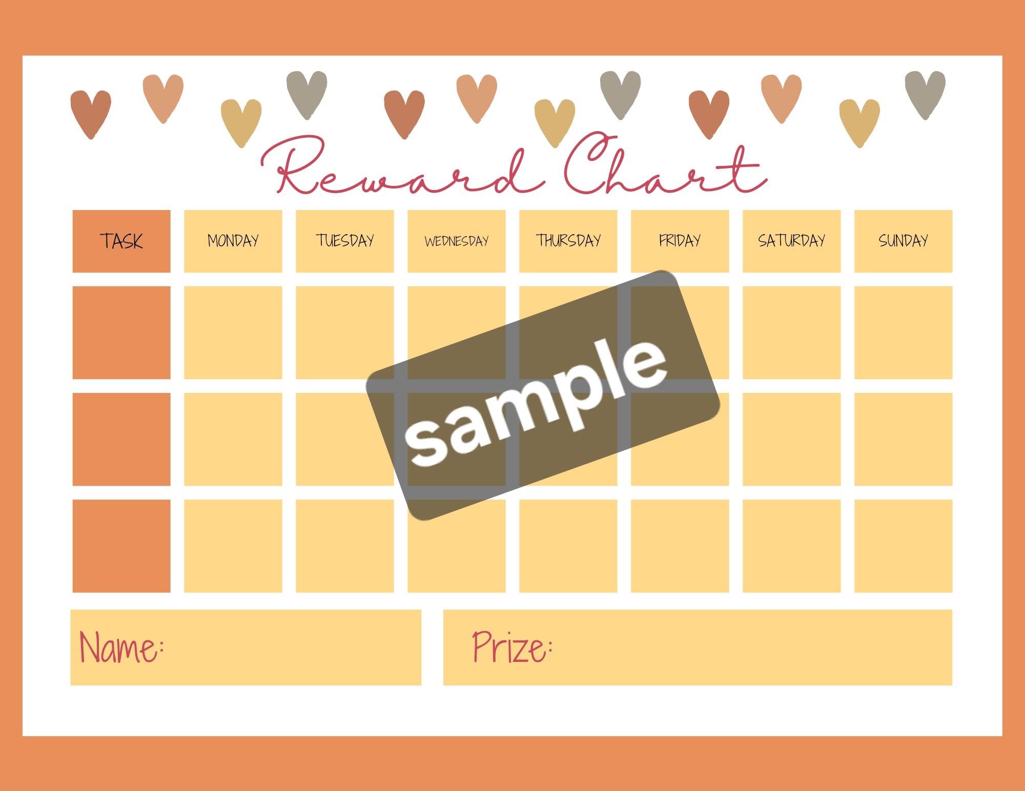 Reward Chart for Kids Simple Design Printable Download Digital - Etsy
