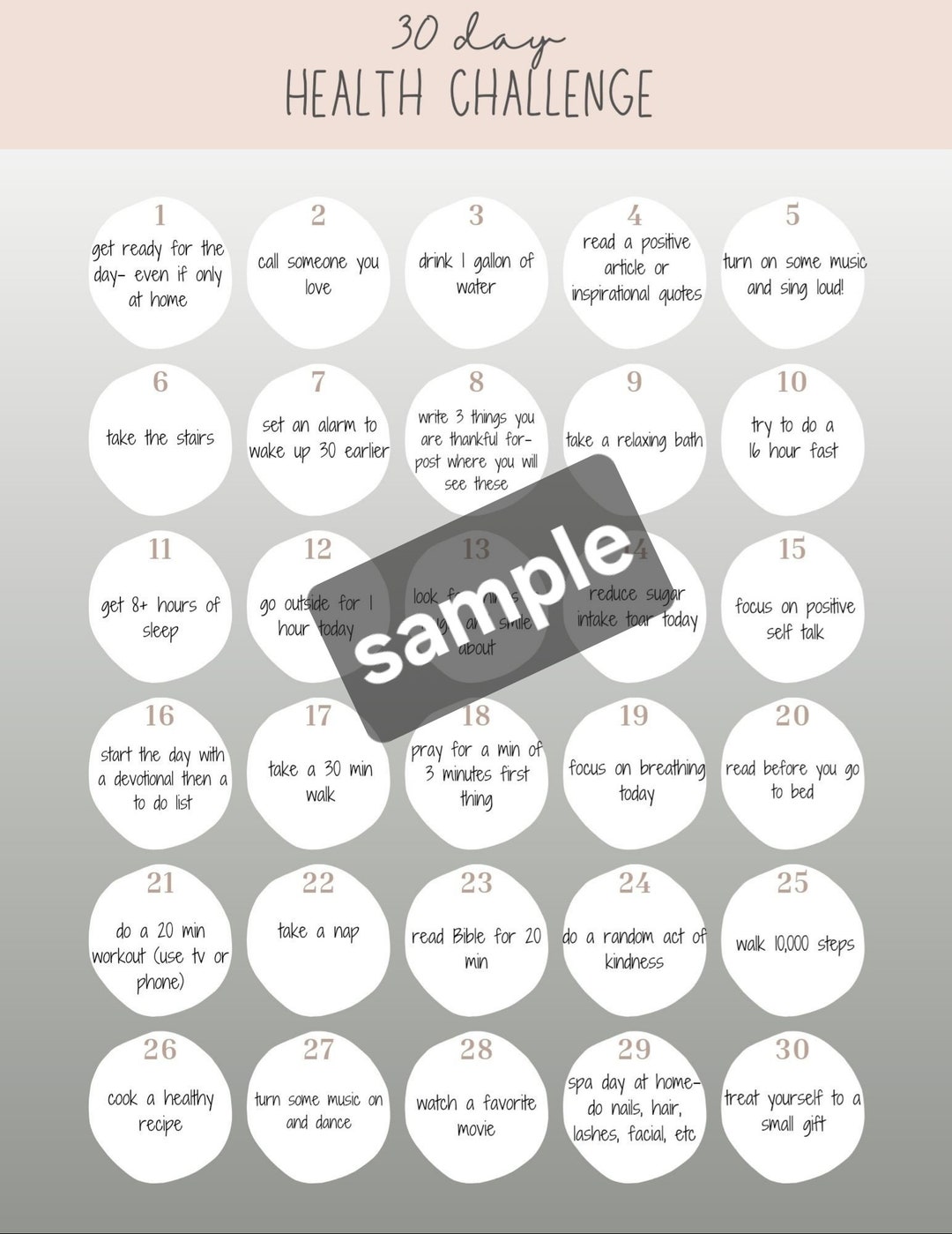 30 Day Focus on Health Challenge Digital Download Printable - Etsy