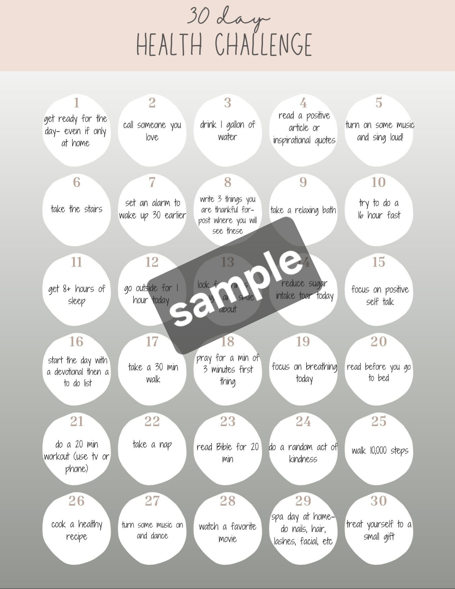 30 Day Focus on Health Challenge Digital Download Printable - Etsy
