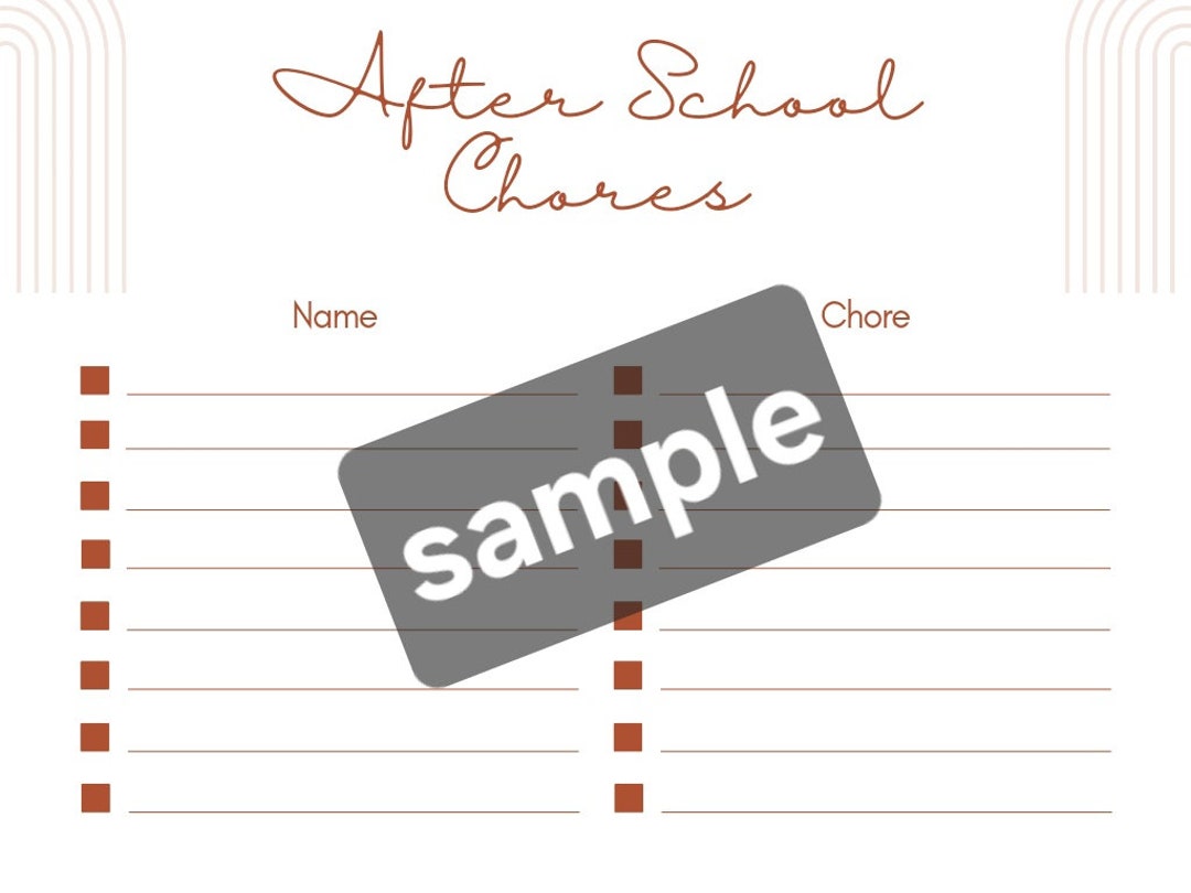 After School Chore Chart Downloadable Printable Large Family Simple ...