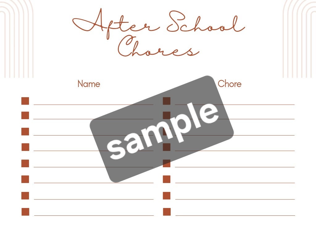 After School Chore Chart Downloadable Printable Large Family Simple ...