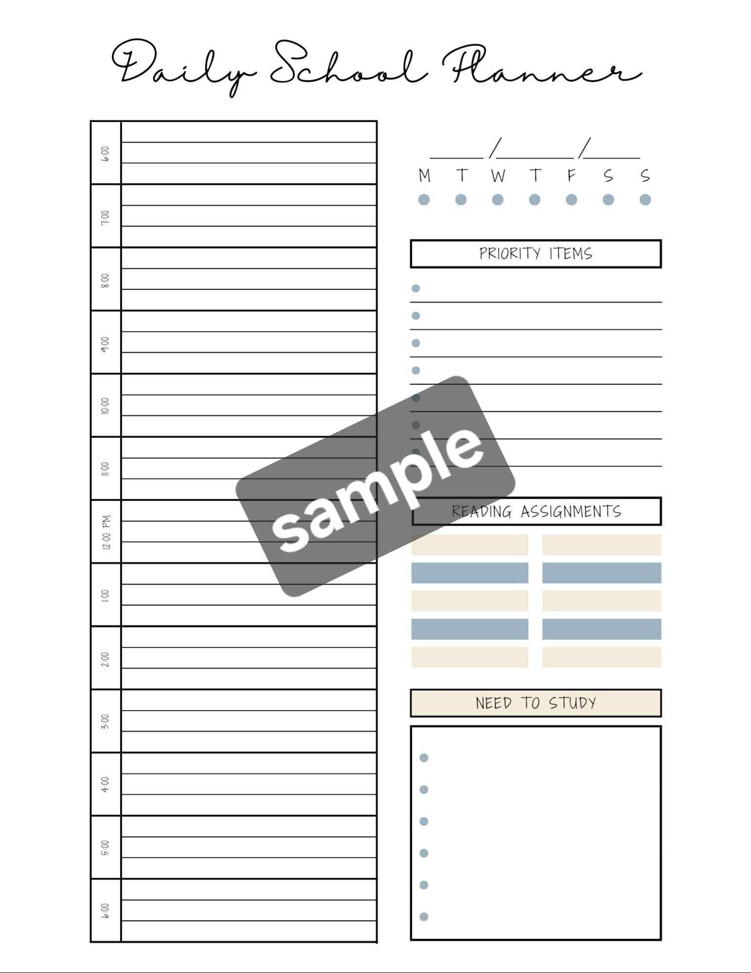 Daily School Planner Digital Printable Download to Improve High School ...
