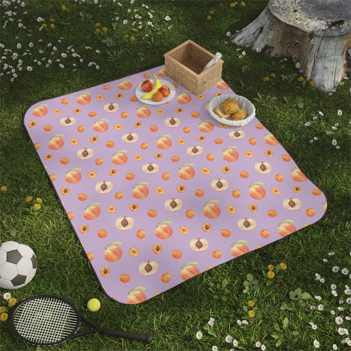 Foldable Picnic Mat With Peach Design Waterproof, Roll Up, and Compact ...