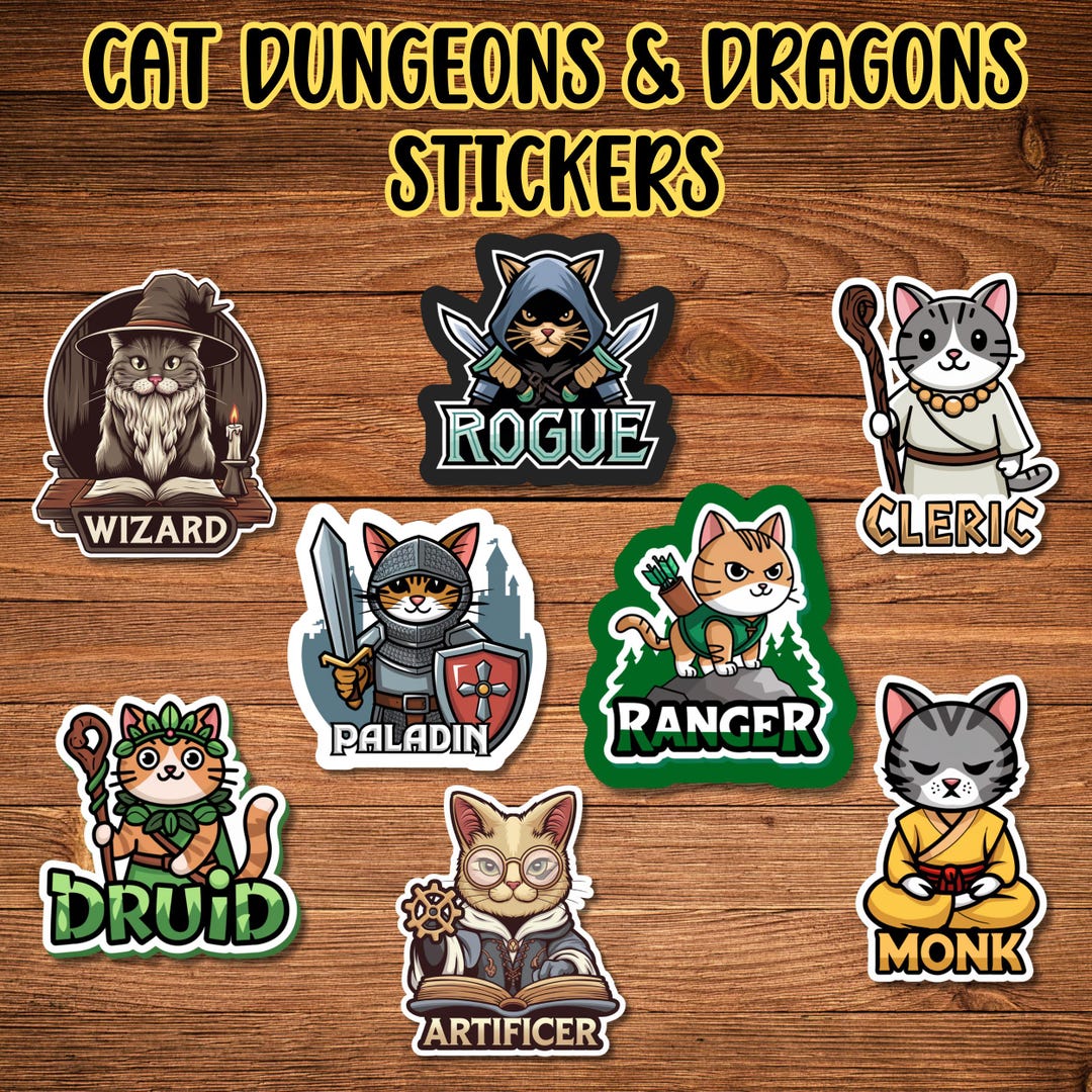 Cute Cat Dnd Stickers for Laptop or Water Bottle, Dungeon and Dragons ...
