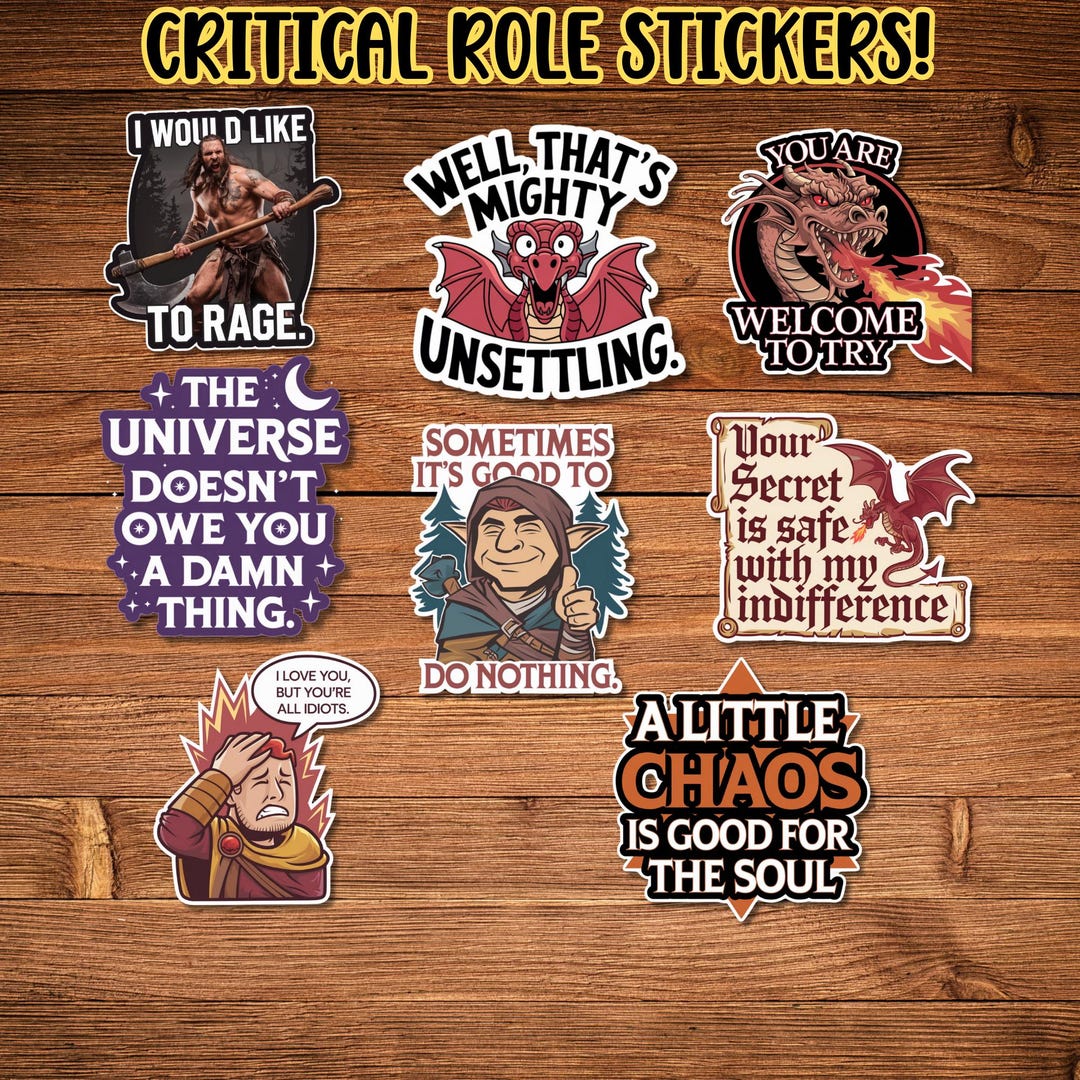 Critical Role Inspired Stickers, Water Resistant Vinyl, Set of 8 - Etsy