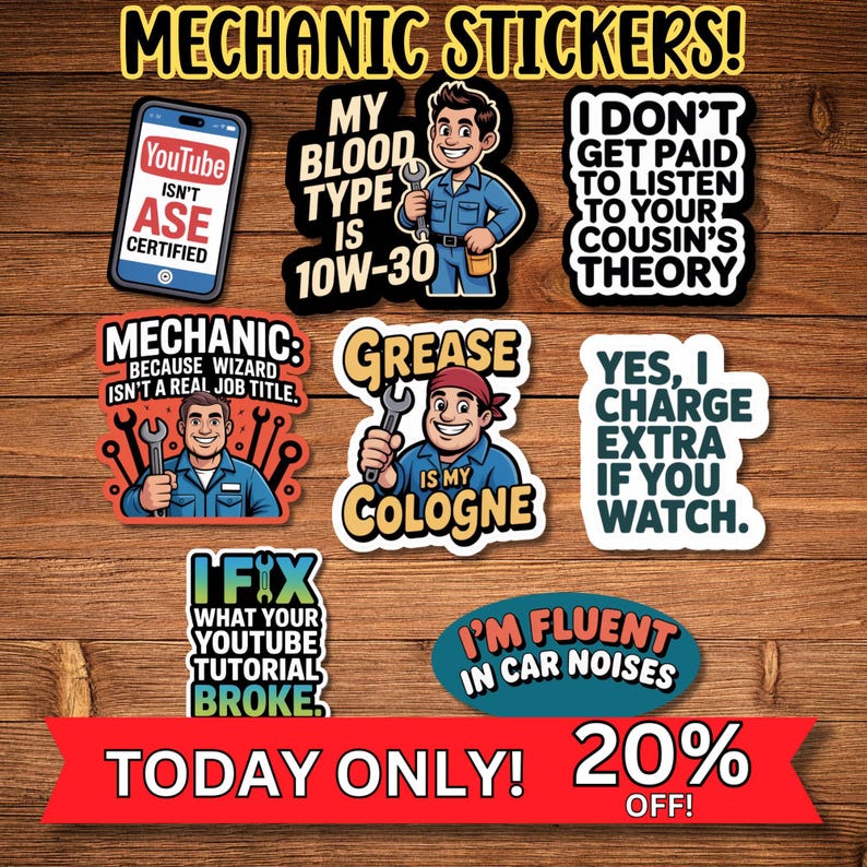 Funny Mechanic Stickers: Auto Repair Humor, Toolbox Decals - 9 Piece ...