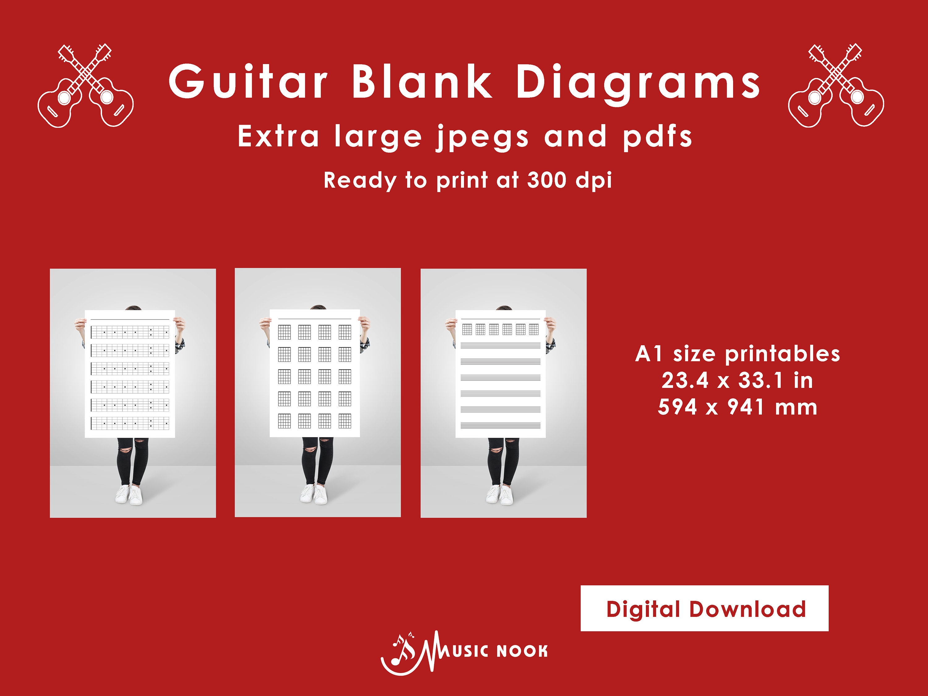 Printable Blank Guitar Templates, Chord Charts, Guitar Tabs, Neck ...