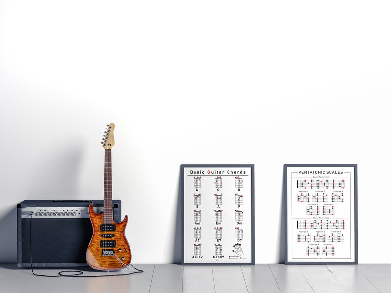 Guitar Theory Poster Set of 2, Guitar Chords and Pentatonic Scales ...