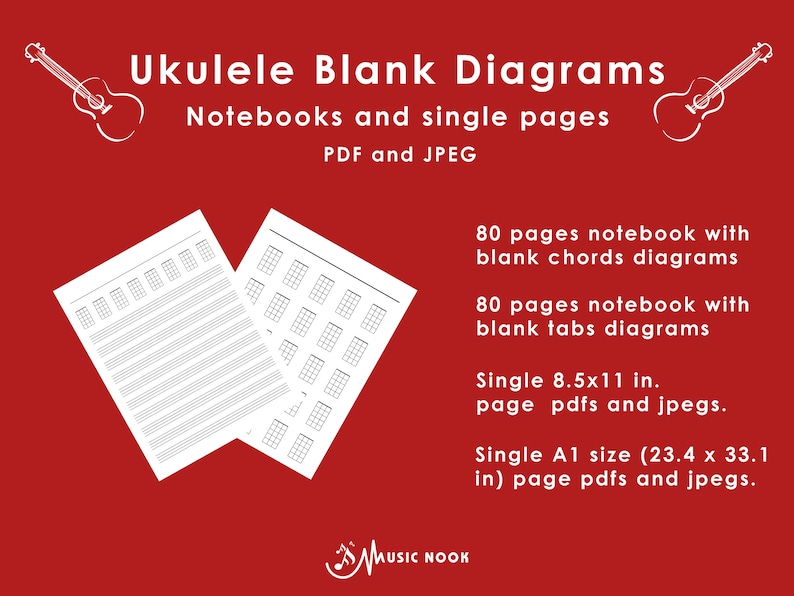 Ukulele Chord Diagrams, Blank Chords and Tabs Diagrams Notebooks, Large ...
