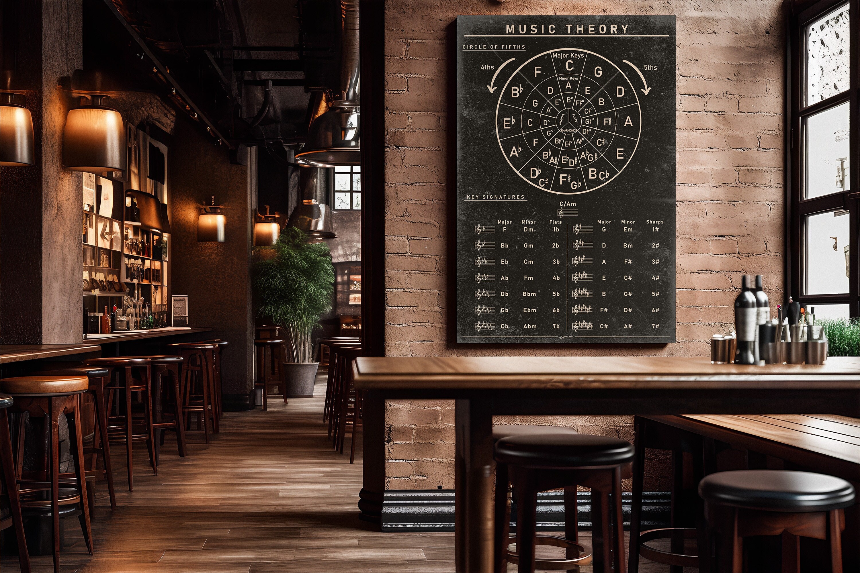 Vintage Music Theory Poster, Circle of Fifths Chart, Key Signatures ...