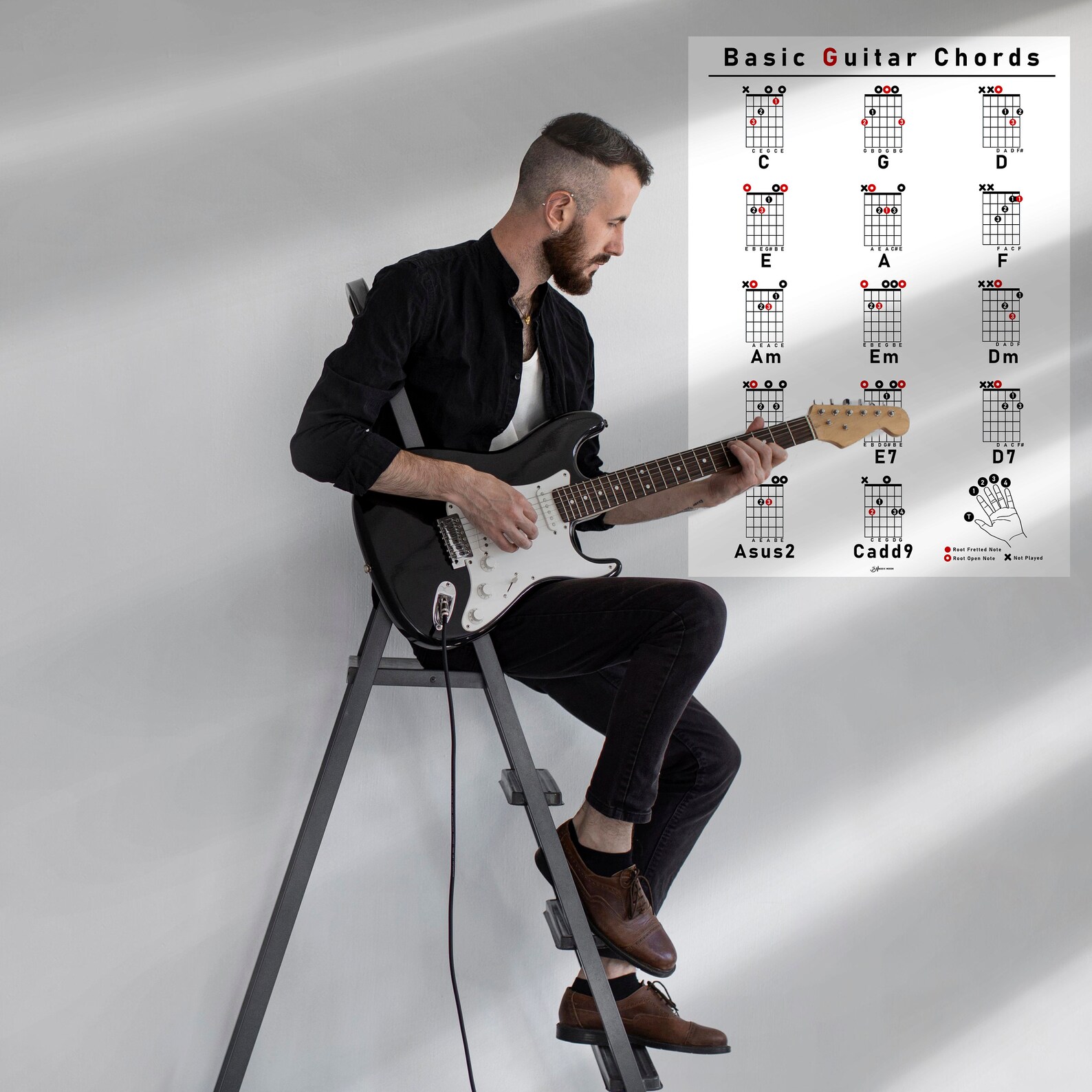 Basic Guitar Chords Poster | Beginner Guitar Reference Chart | Music ...