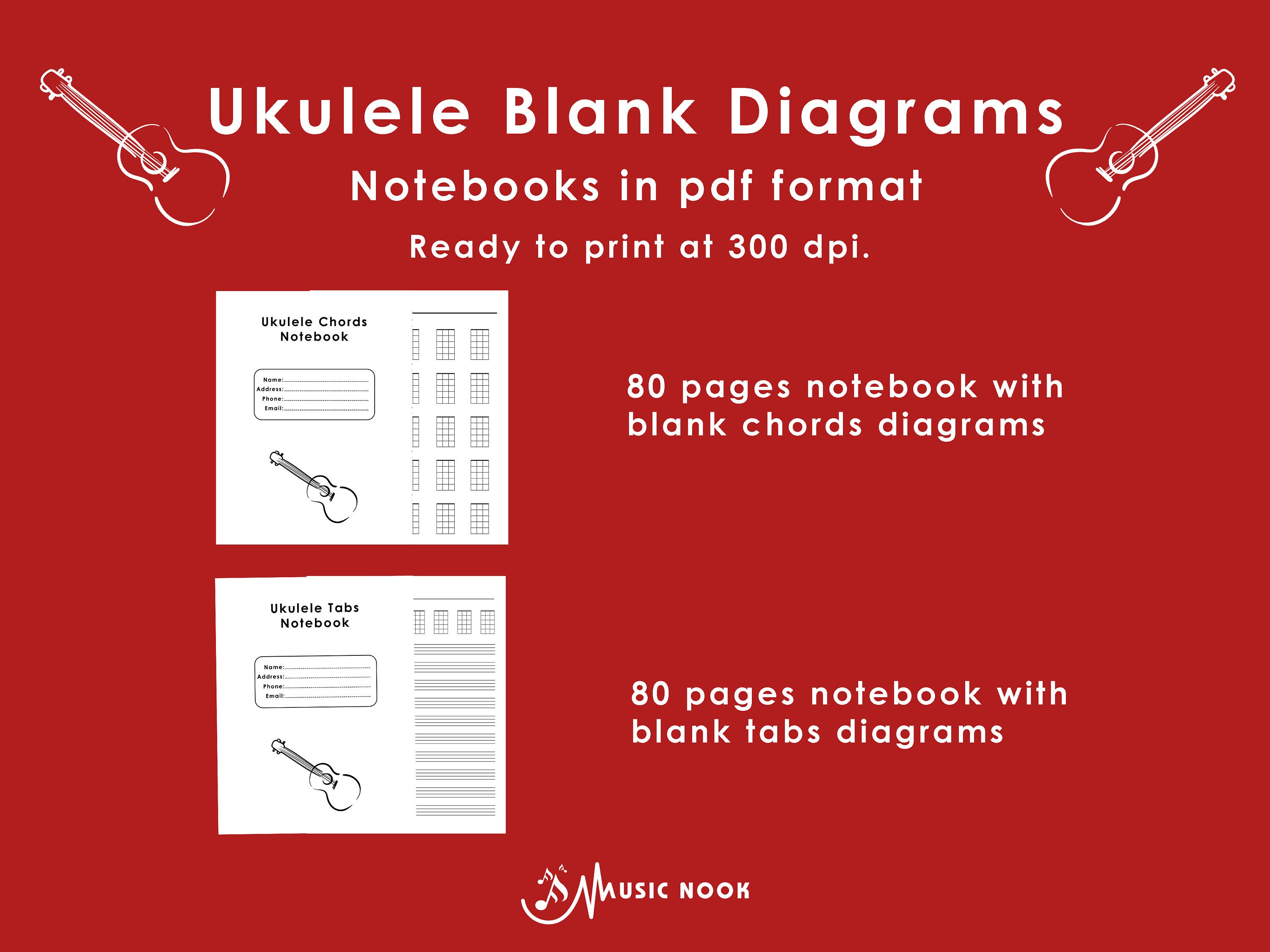 Ukulele Chord Diagrams, Blank Chords and Tabs Diagrams Notebooks, Large ...