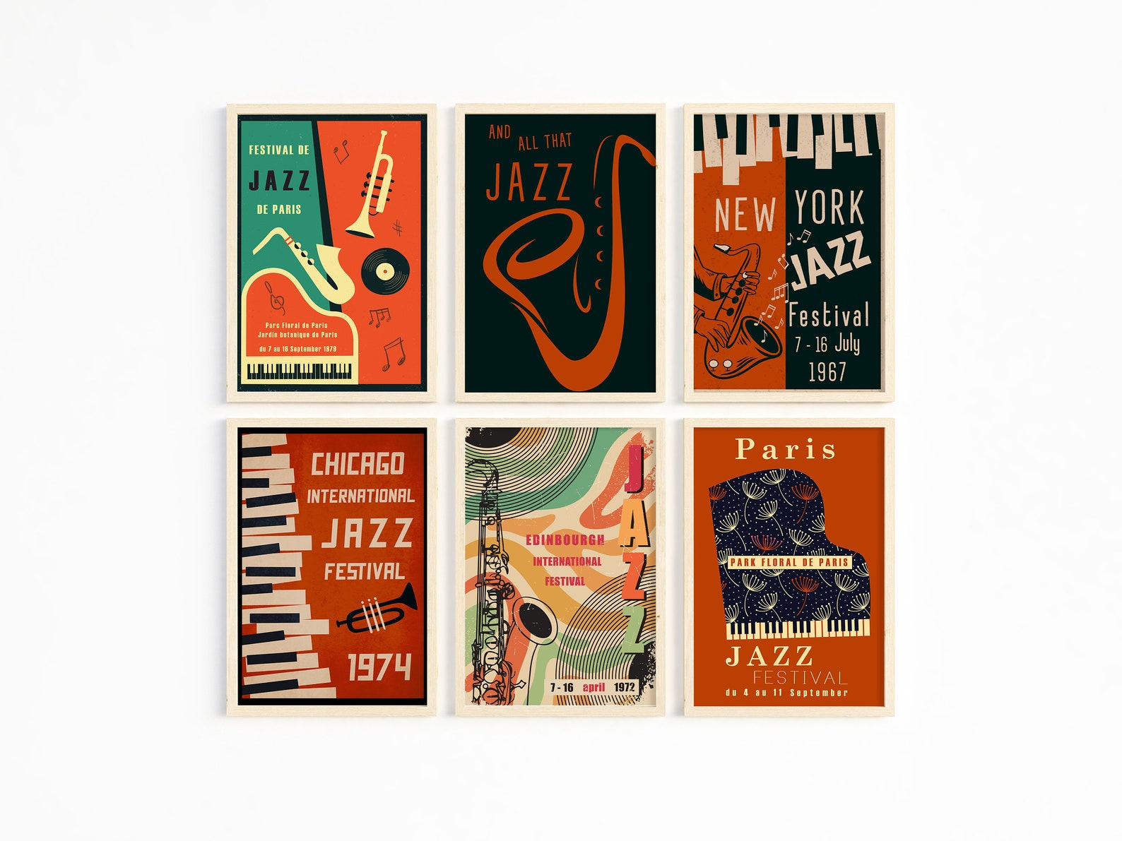 Jazz Festival Poster Bundle, Jazz Posters Set of 12, Vintage Music Prints, Retro Colors Jazz ...