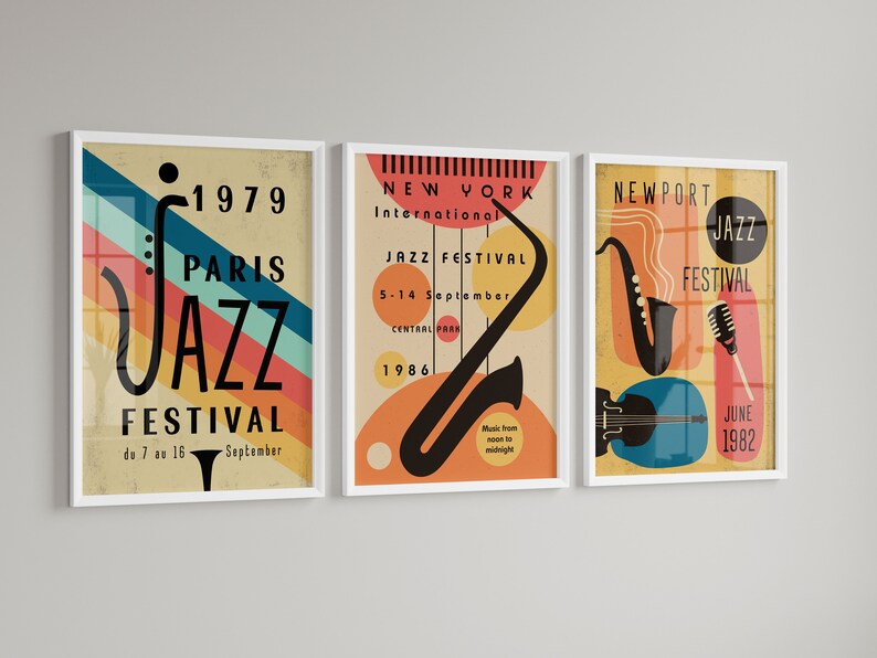 Jazz Festival Poster Bundle, Jazz Posters Set of 12, Vintage Music ...