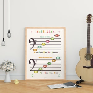 Bass Clef Notes Poster, Children Music Education Print, Classroom Decor ...