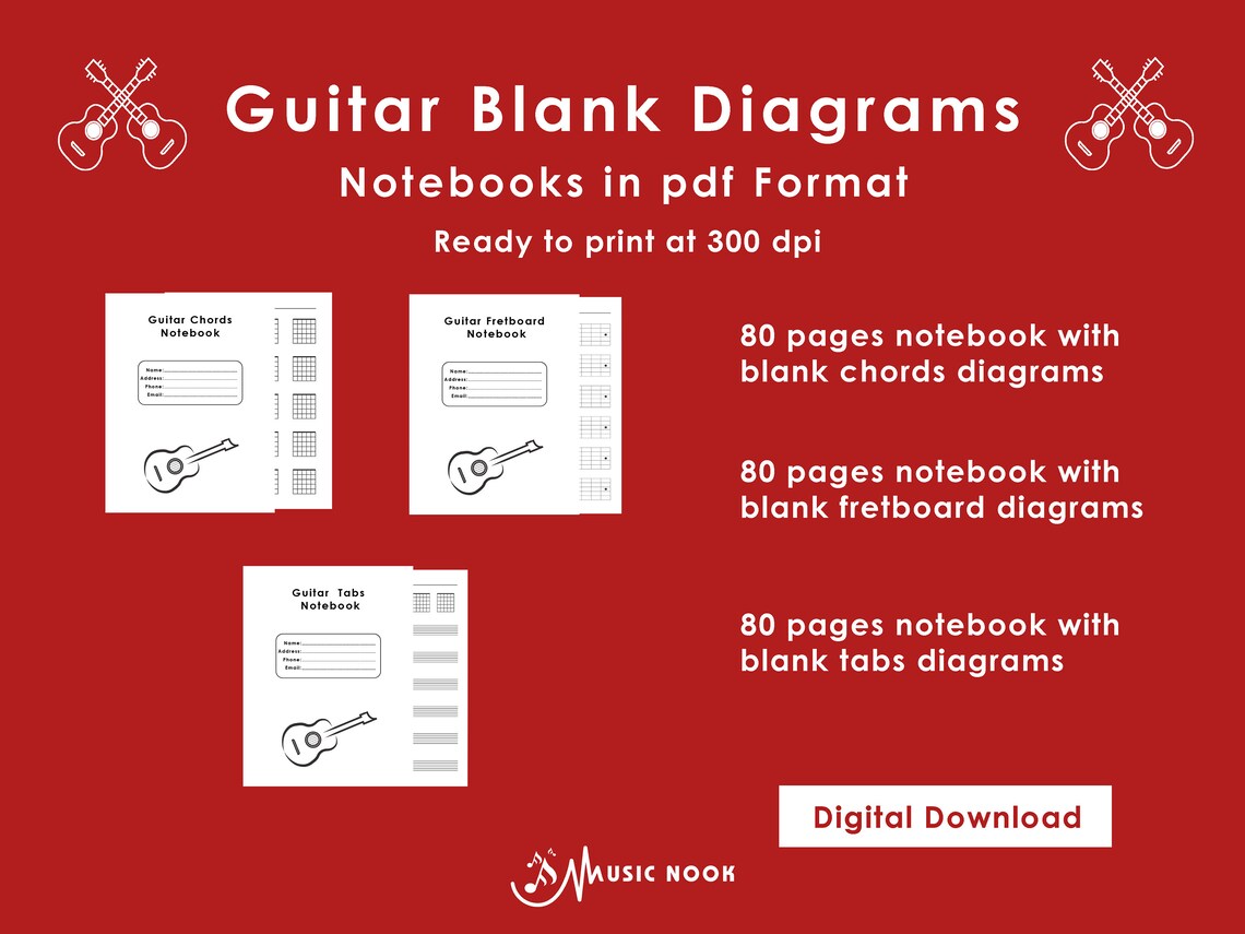 Printable Blank Guitar Templates, Chord Charts, Guitar Tabs, Neck ...