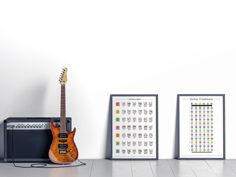 Guitar Chords & Fretboard Posters Set, Music Learning Wall Art ...