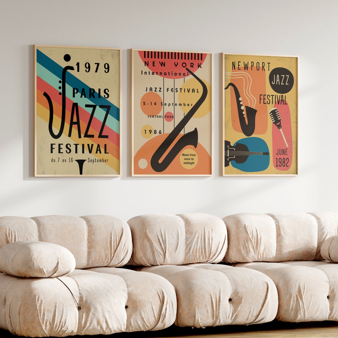Jazz Festival Prints Bundle, Jazz Posters Set of 3, Vintage Music ...
