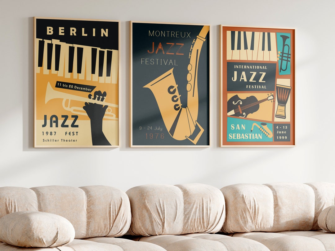 Jazz Prints Set of 3, Jazz Festival Posters Bundle, Vintage Music ...