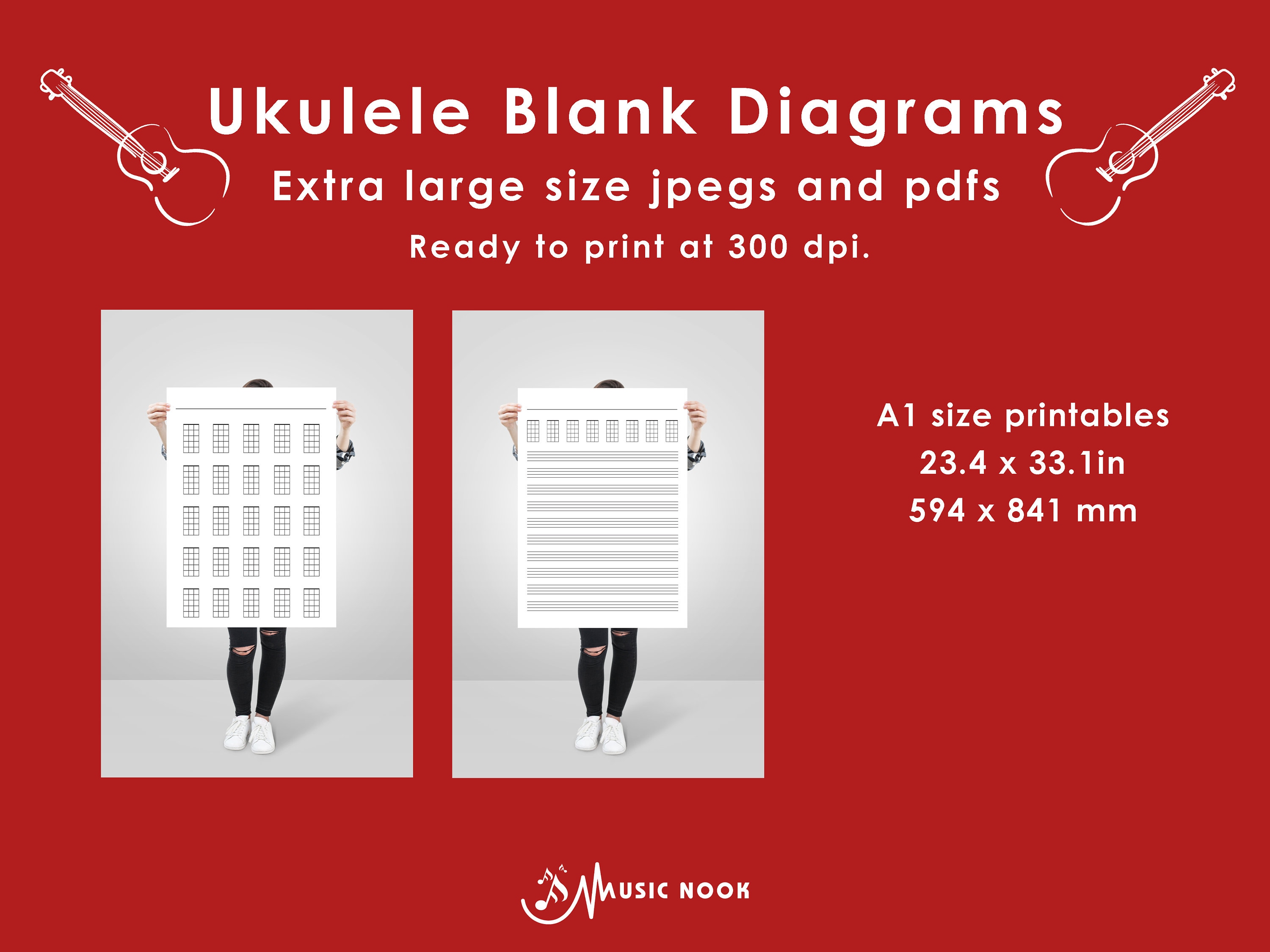 Ukulele Chord Diagrams, Blank Chords and Tabs Diagrams Notebooks, Large ...