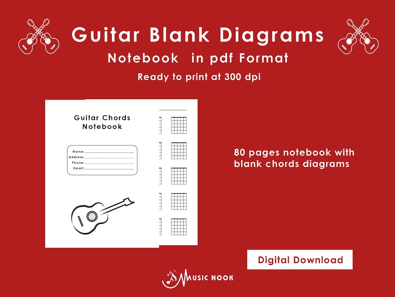 Guitar Blank Chords Notebook, Blank Chords Diagrams, Large Size Prints ...