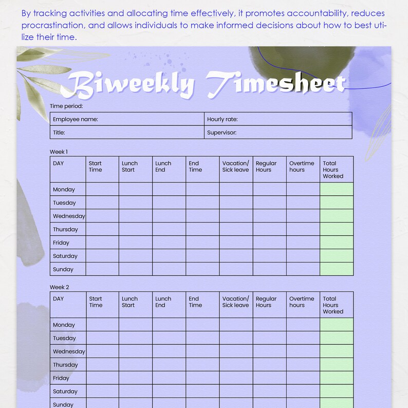 Timesheet Tracker, Timesheet Template, Hour Tracker, Employee Time ...