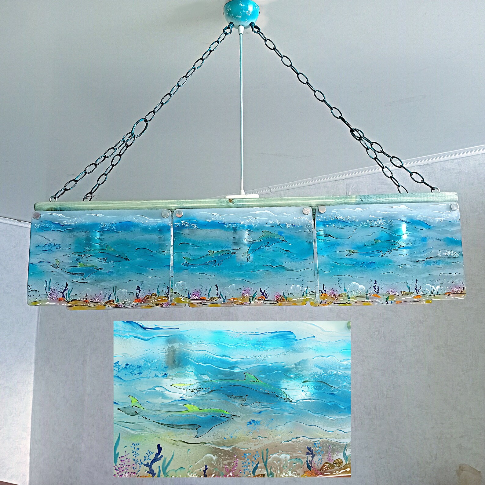 Beach House Chandelier Stained Glass Light Chandelier Over Kitchen ...