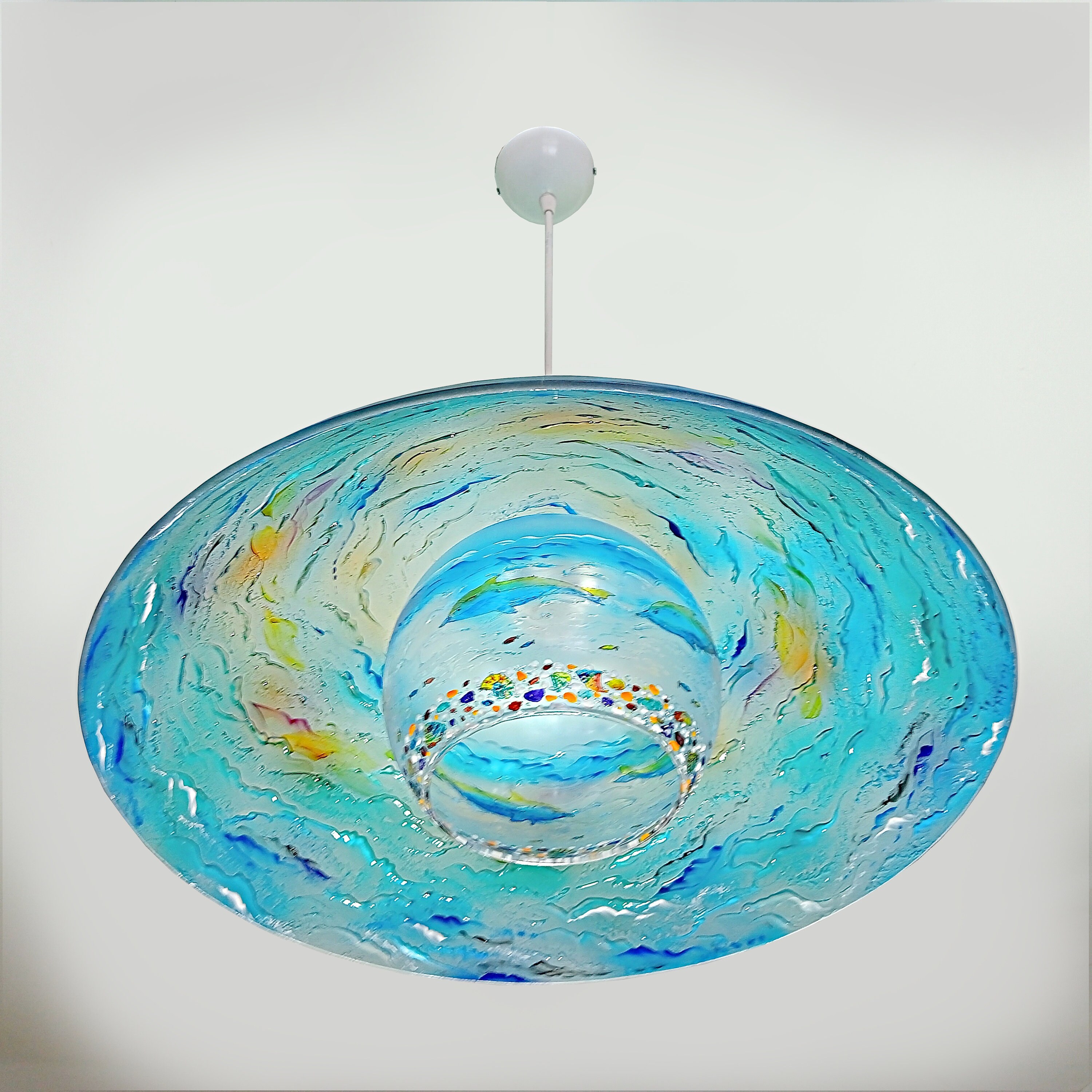 Pendant Light Tropical Style Fixture Stained Glass Hand Painted Beach ...