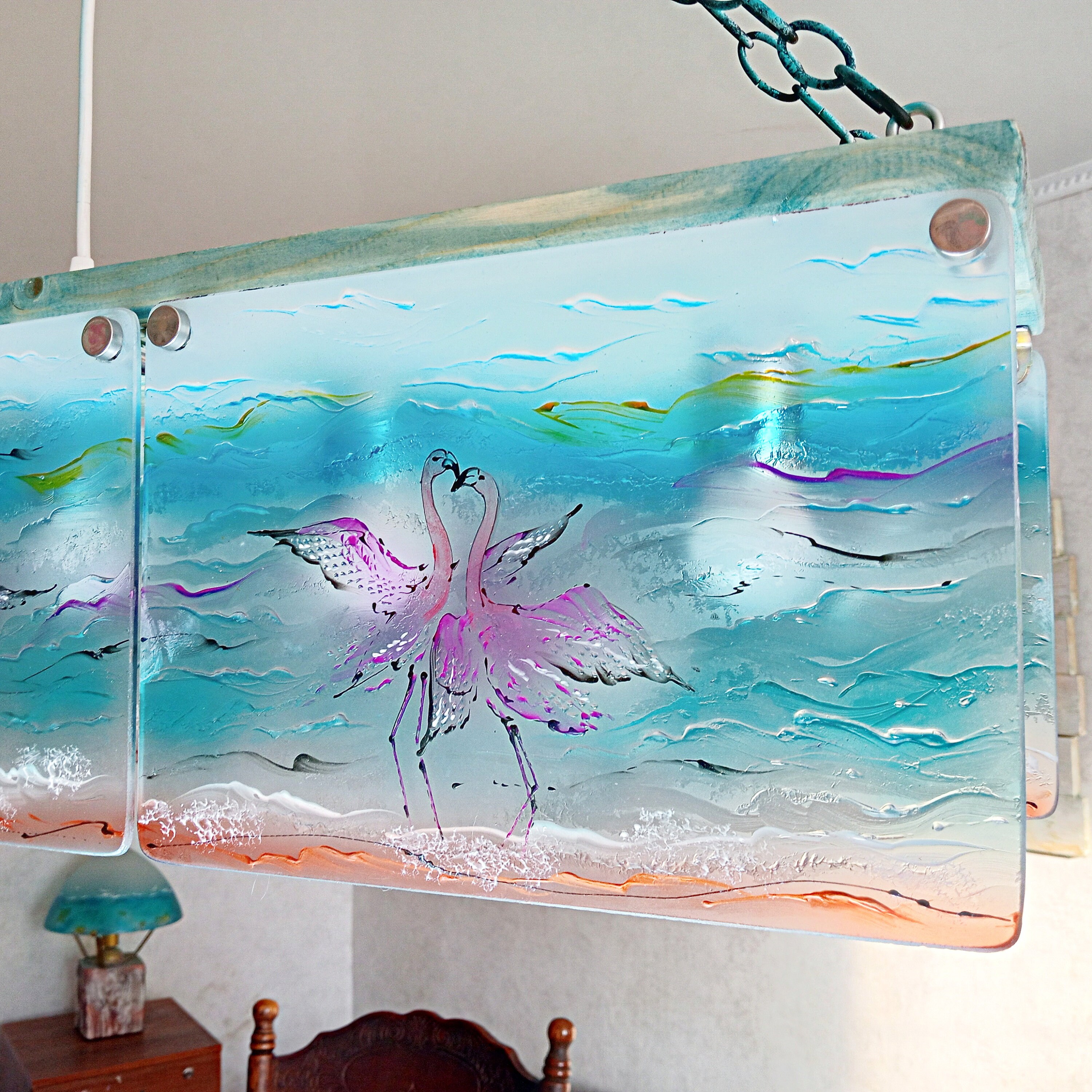 Beach House Chandelier Stained Glass Light Chandelier Over Kitchen ...