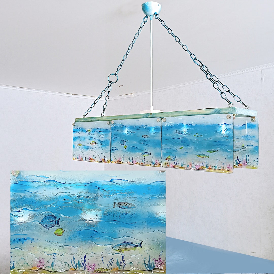Beach House Chandelier Stained Glass Light Chandelier Over Kitchen ...