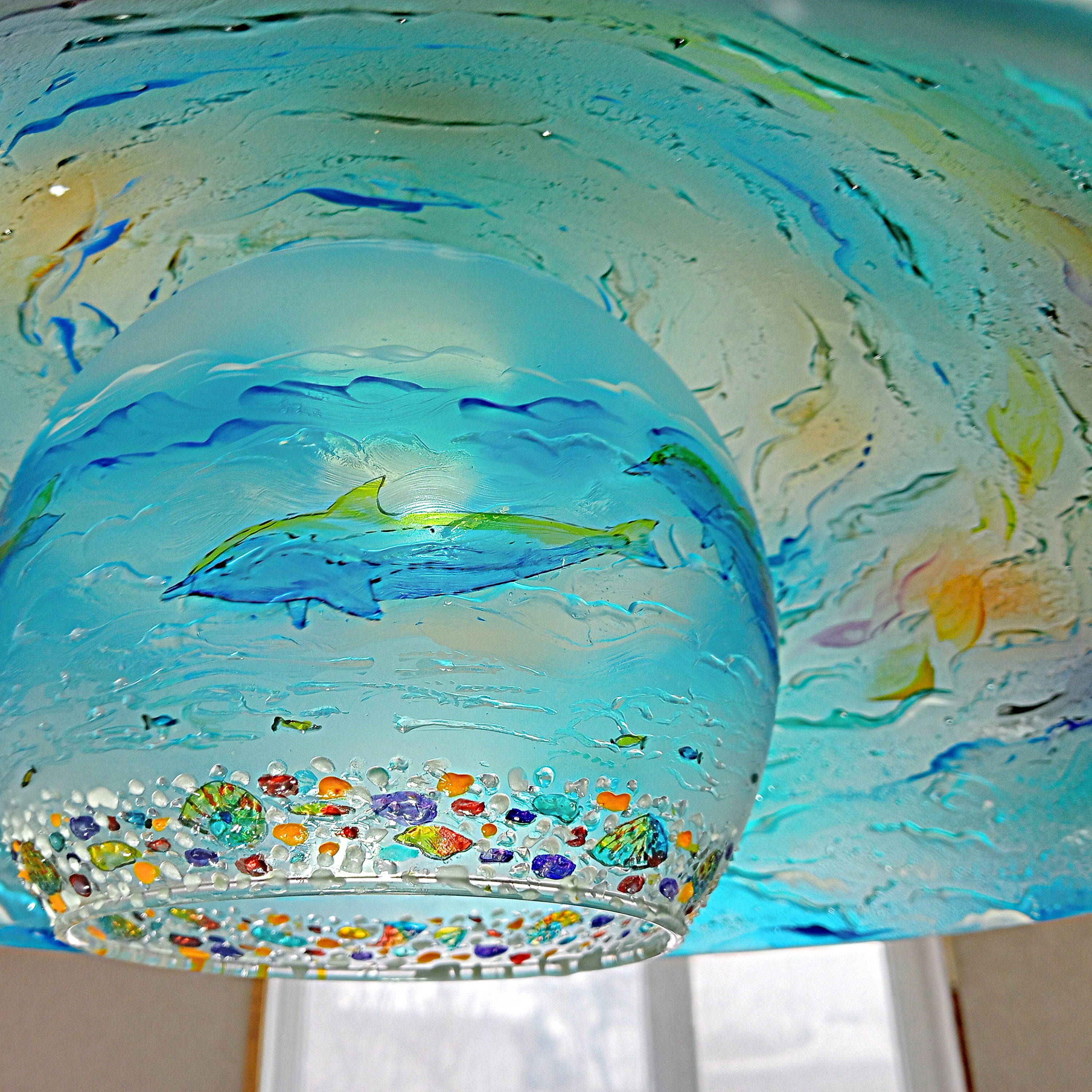 Pendant Light Tropical Style Fixture Stained Glass Hand Painted Beach ...