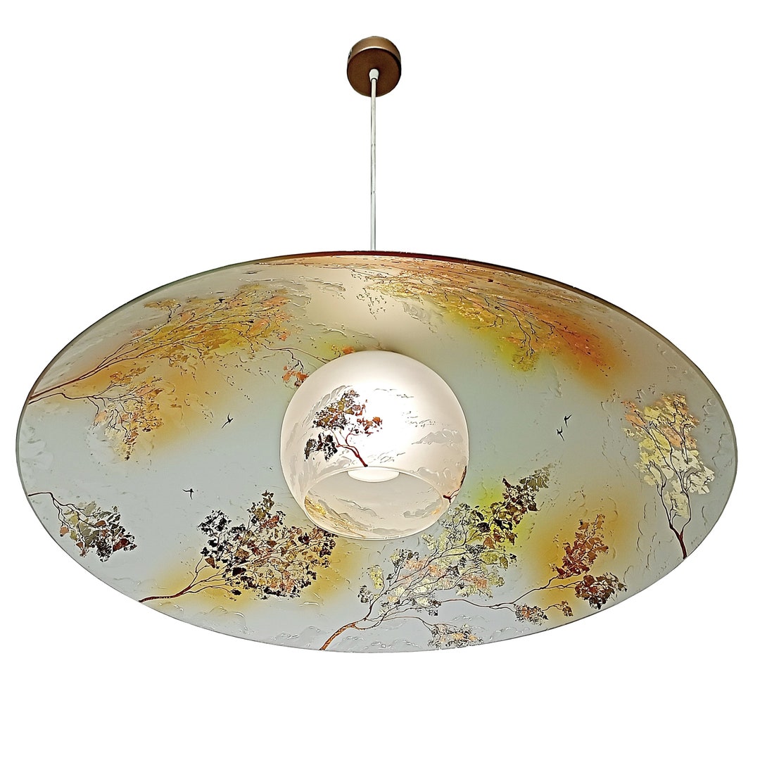 Pendant Light Tropical Style Fixture Stained Glass Hand Painted Beach ...