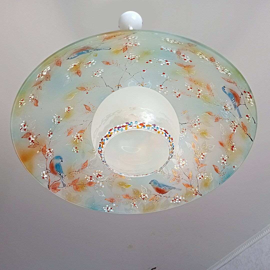 Pendant Light Tropical Style Fixture Stained Glass Hand Painted Beach ...