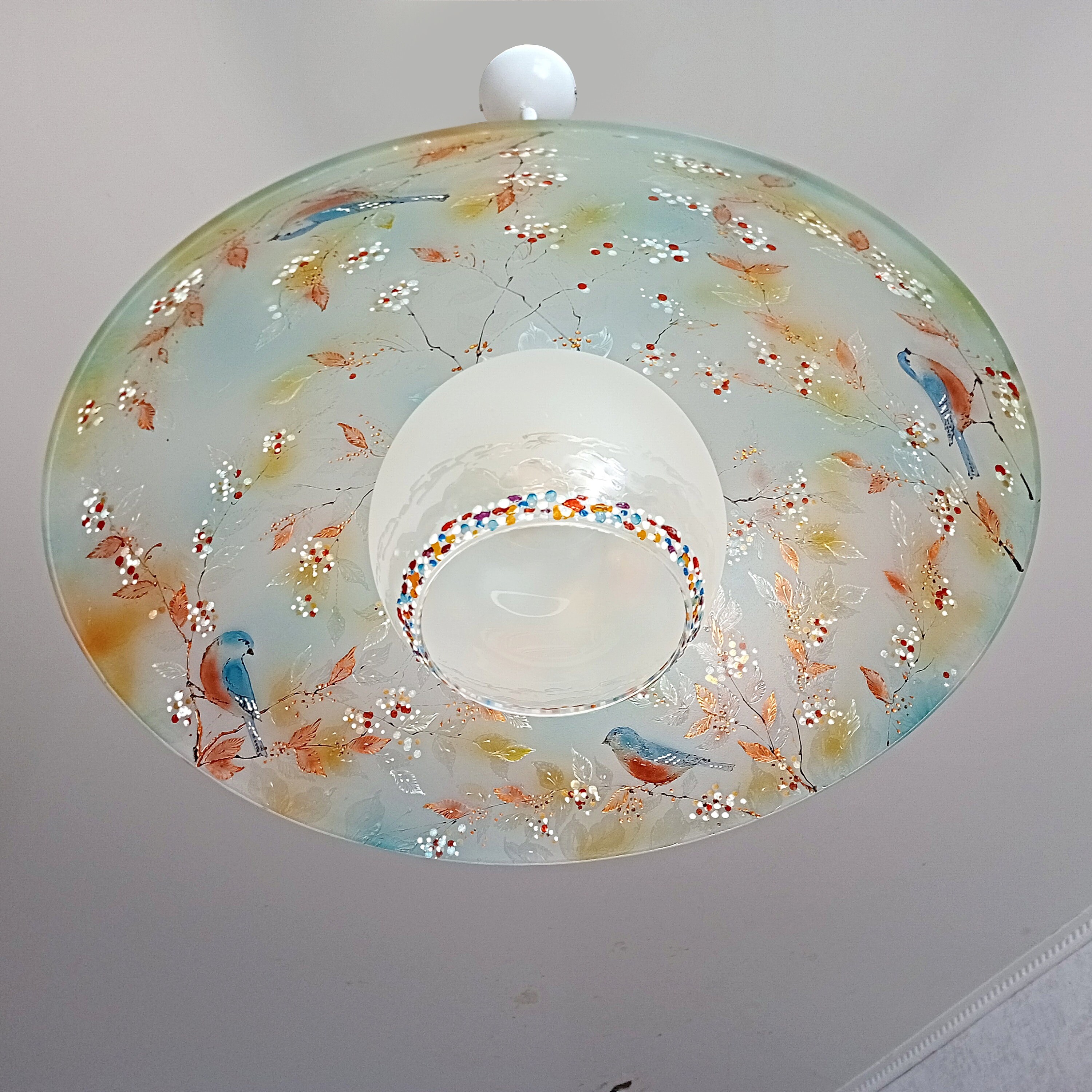 Pendant Light Tropical Style Fixture Stained Glass Hand Painted Beach ...