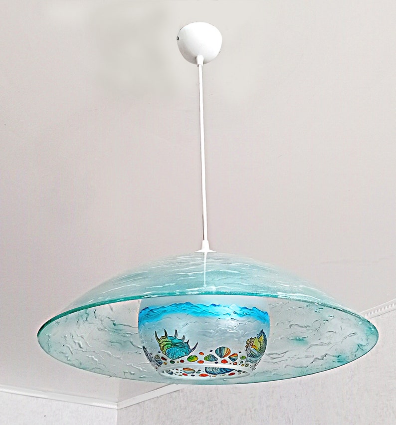 Pendant Light Tropical Style Fixture Stained Glass Hand Painted Beach ...